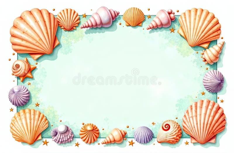 Decorative Corals and Shells Frame with Pastel Background for Creative ...