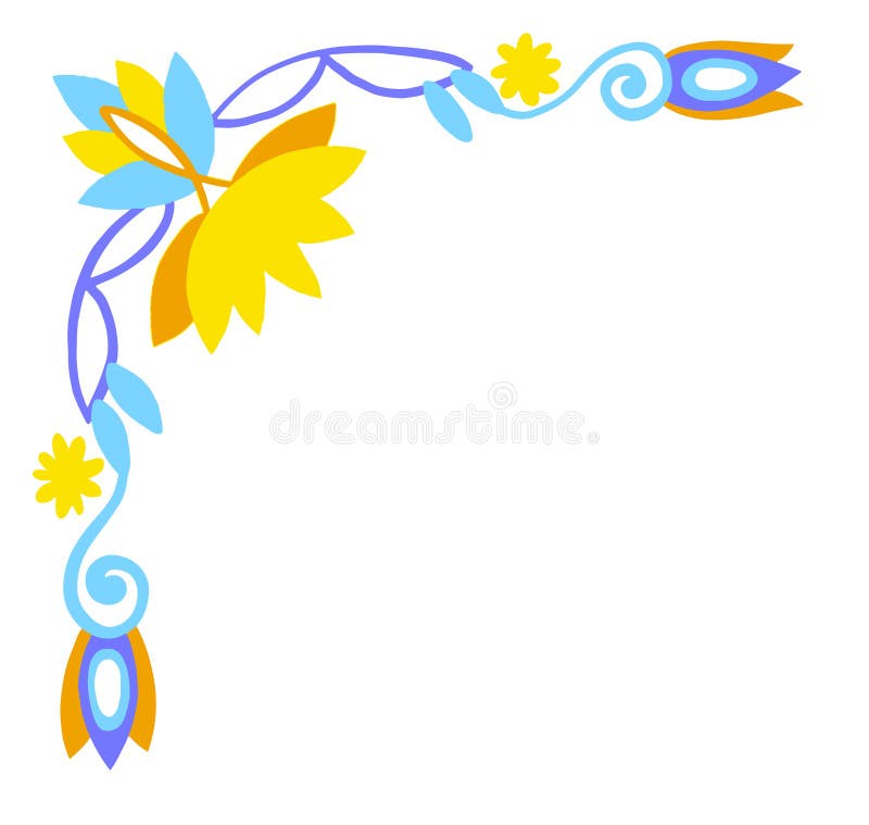 Decorative Corner in Blue and Yellow Floral Vector Illustration Stock ...