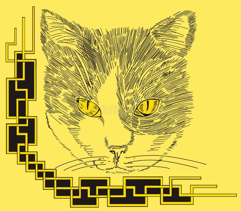 Decorative corner with cat stock vector. Illustration of ornament ...