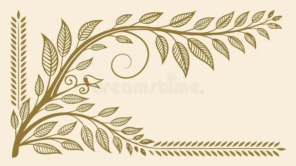 Decorative Corner Design with Golden Leaves and Swirling Elements ...
