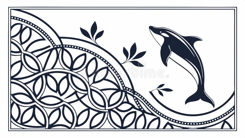 Decorative Corner Element with Dolphin and Abstract Waves Vector Design ...