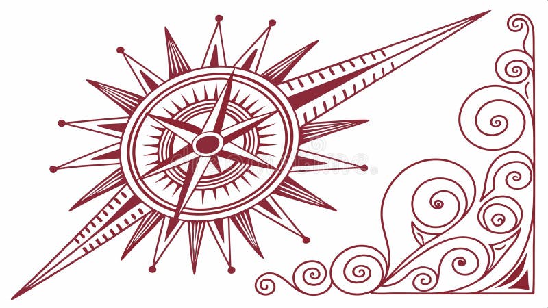 Decorative Corner Element Featuring a Compass Rose and Swirling Accents ...