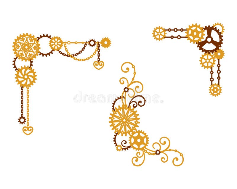 Decorative Corners of Gears with Chain and Curls Stock Vector ...