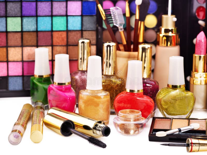 Decorative Cosmetics for Makeup. Stock Photo - Image of glamour, gold ...