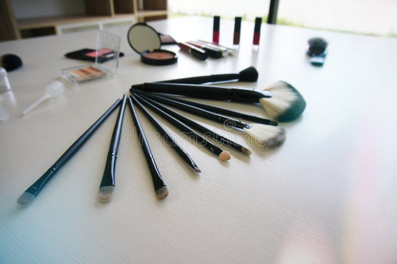 Decorative Cosmetics Makeup Set on White Table Stock Image - Image of ...