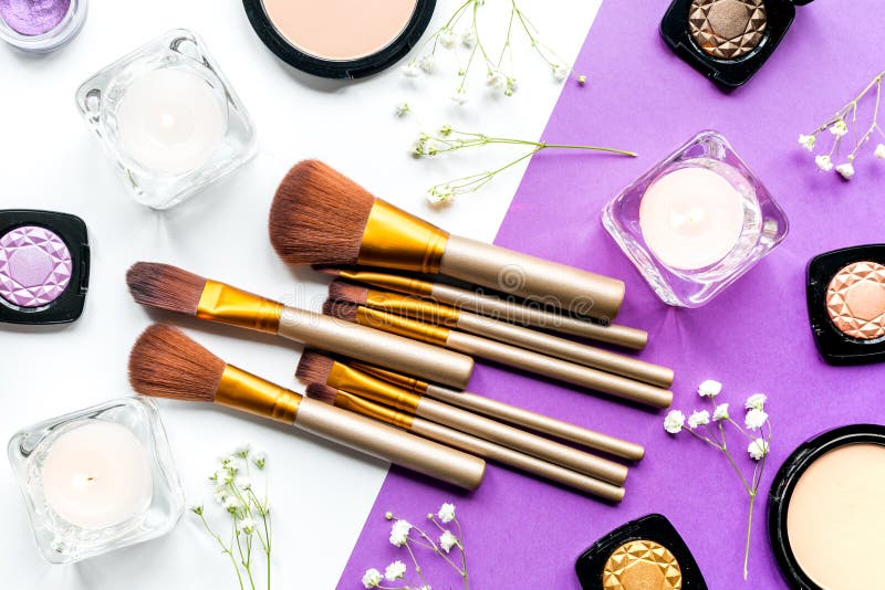 Decorative Cosmetics Pattern on Colorful Background Top View Stock ...