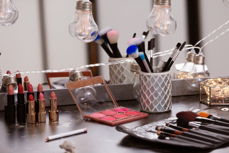 Decorative Cosmetics and Tools on Dressing Table Stock Image - Image of ...