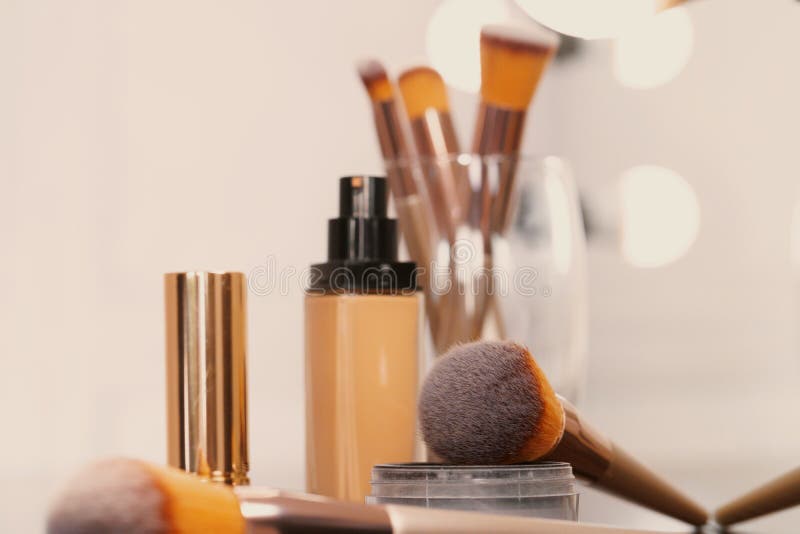 Decorative Cosmetics and Tools on Dressing Table in Makeup Room Stock ...