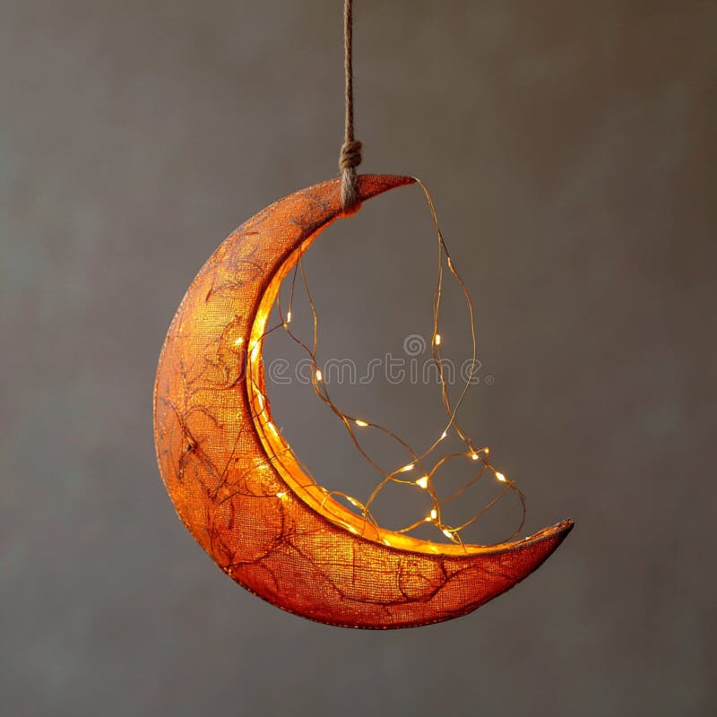 Decorative Crescent Moon Lamp Hanging from a Rope String Stock ...