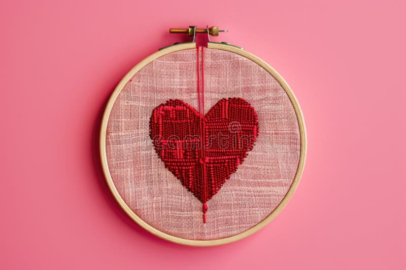 A Decorative Cross-stitch Heart Hung on a Bright Pink Wall Stock Image ...
