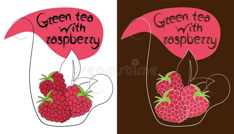 Decorative Cup of Tea with Hand Drawn Raspberries. Stock Vector ...