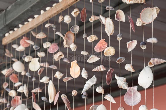 Decorative Curtain Made of Seashells Strung on a Thread Stock Image ...