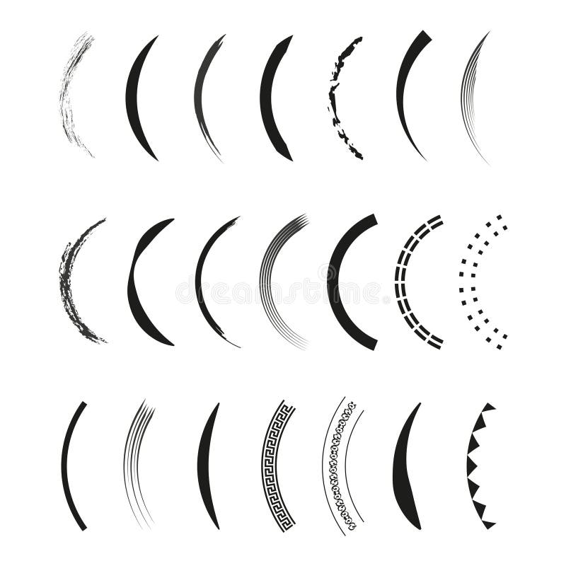 Decorative Curve Set. Abstract Arc Elements. Black Curved Shapes ...