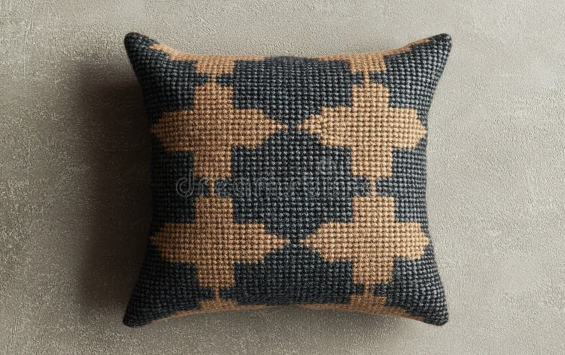 Decorative Cushion Featuring a Geometric Pattern on a Textured Surface ...