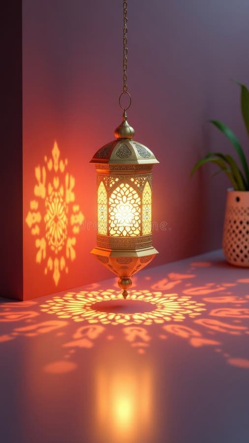 A Decorative 3D of a Hanging Lantern Projecting Islamic Geometric ...