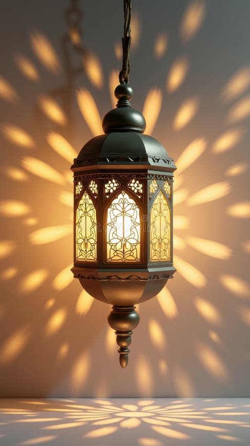 A Decorative 3D of a Hanging Lantern Projecting Islamic Geometric ...