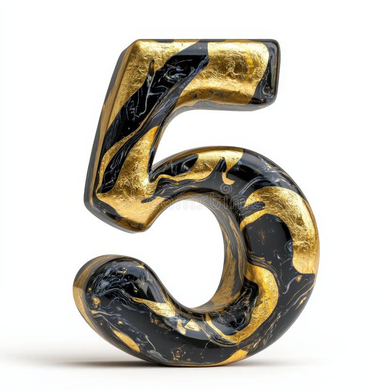 A Decorative 3D Number Five in Black and Gold Marble Texture Stock ...