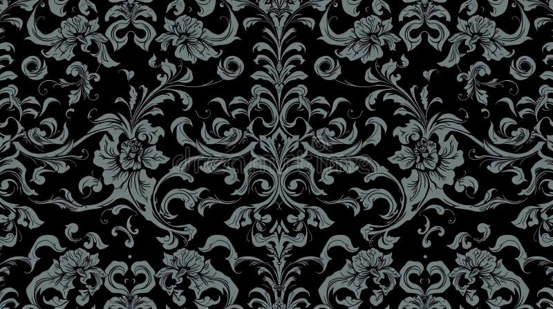 Decorative Damask Pattern Including Complex Floral and Scroll Motifs ...