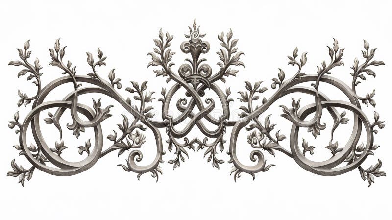 A Decorative Design with Vines and Leaves on a White Background, AI ...