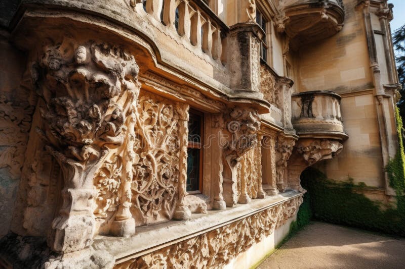 Decorative Details of a Castle, Including Intricate Carvings and Stone ...