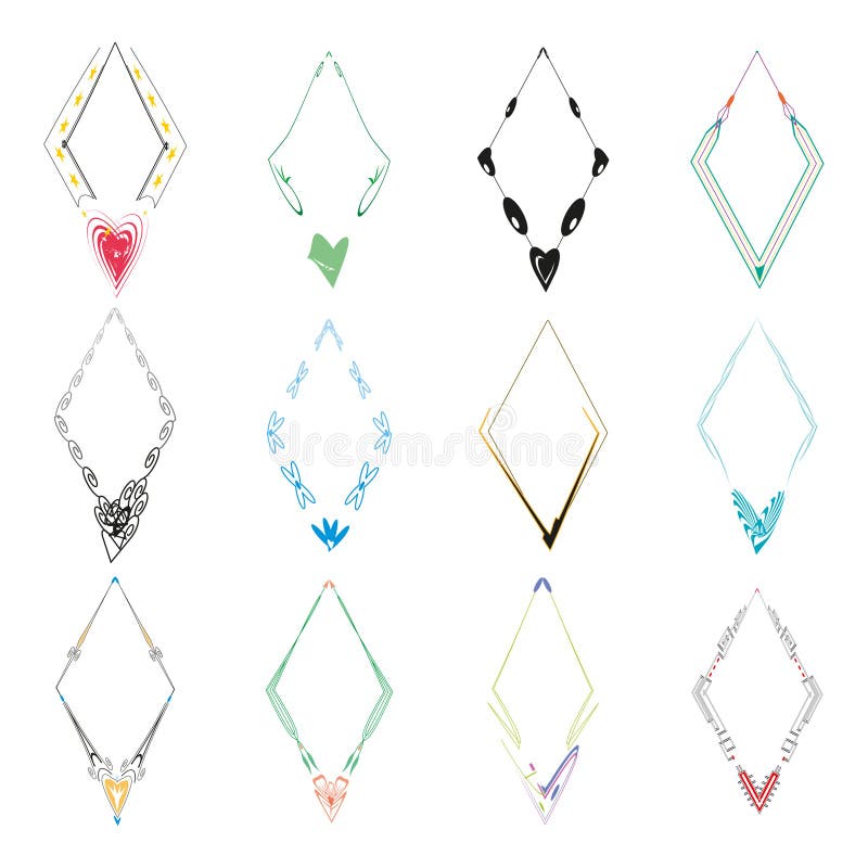 Decorative Diamond Frame. Colorful Heart Symbol. Creative Vector ...