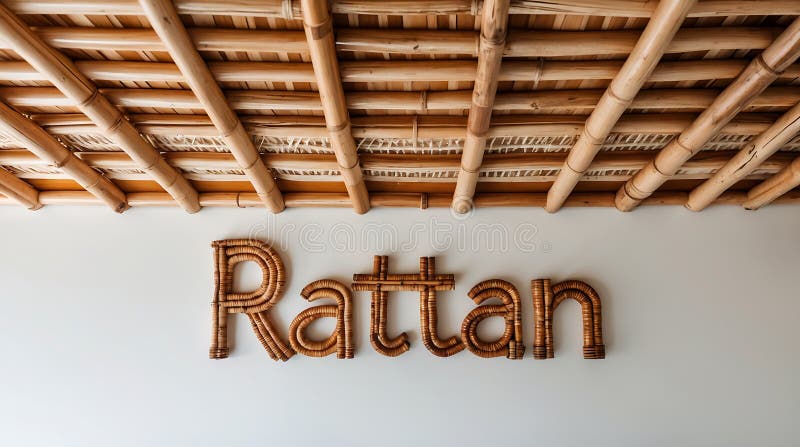Rattan Typography Design Displayed Prominently on a Bamboo Ceiling ...