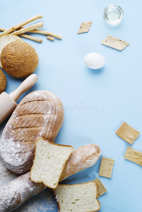 Laying Bread on a Blue Background Stock Image - Image of flour, diet ...