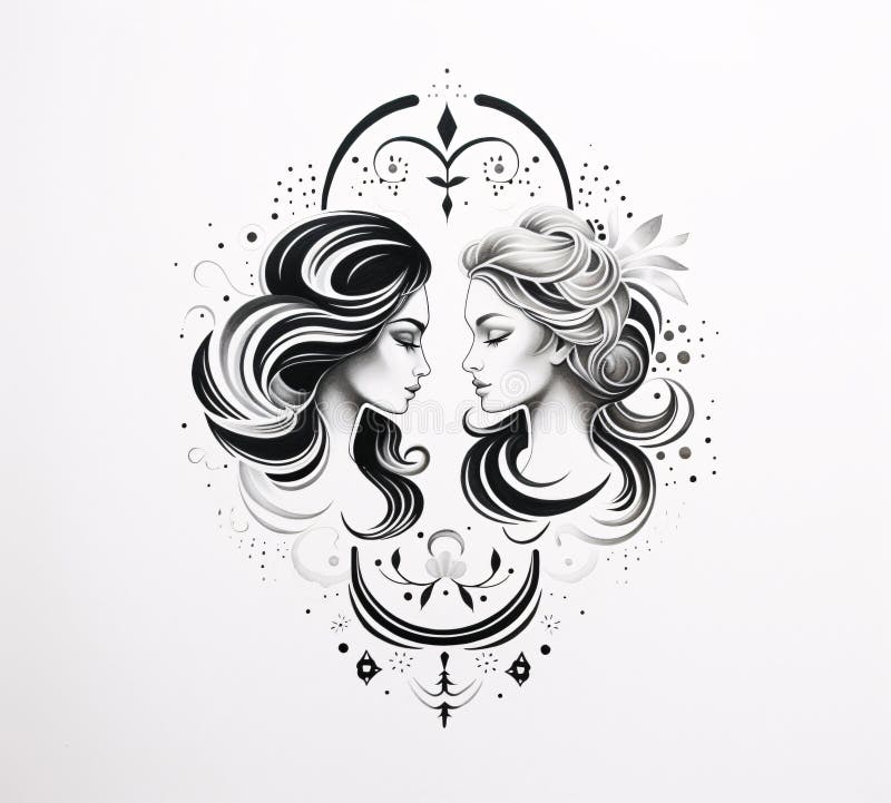 Decorative Drawing of a Gemini Symbol. Monochrome Style Stock ...