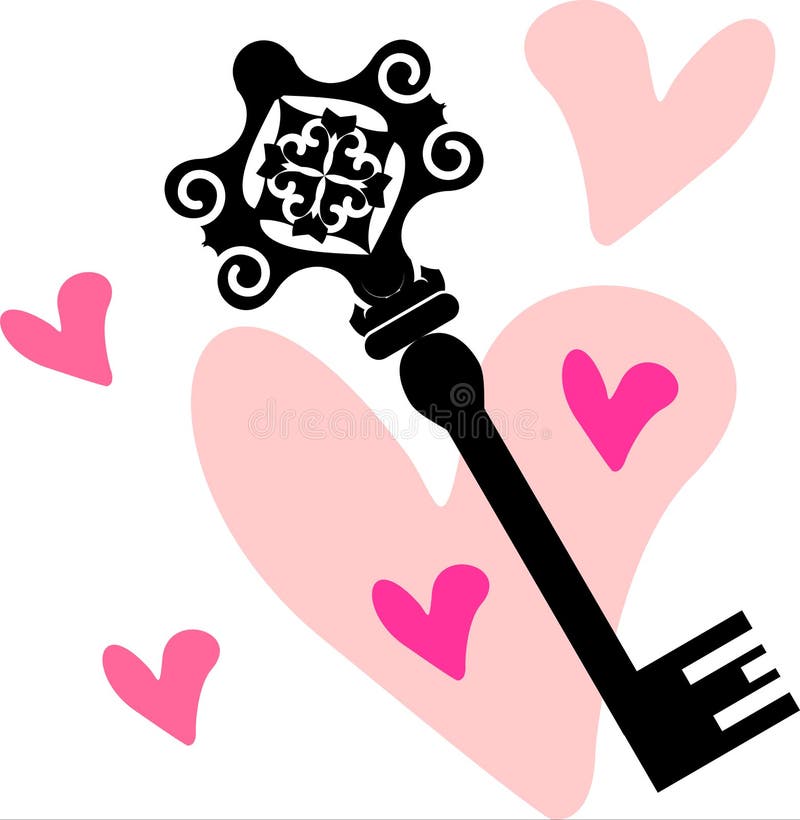 Decorative Drawing Pink Heart and Key Stock Vector - Illustration of ...