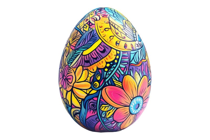 Decorative Easter Egg with Intricate Floral Patterns in Vibrant Colors Isolated on White ...
