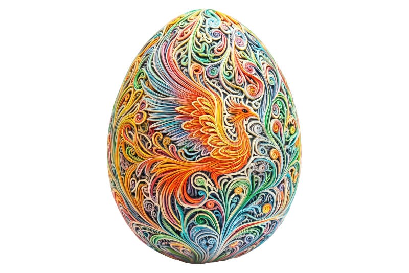 Decorative Easter Egg with Vibrant Phoenix Motif, Featuring Intricate ...