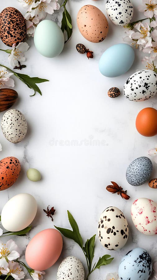 Decorative Easter Eggs and Flowers Forming a Stylish Flat Lay on a ...