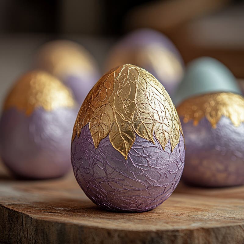 Decorative Easter Eggs with Gold Leaf and Purple Hues. Stock Image - Image of holiday ...