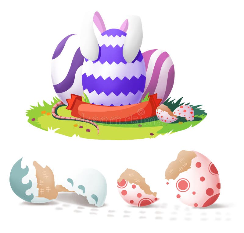 Decorative Easter Eggs on Green Grass, Bitmap Illustration. Stock ...
