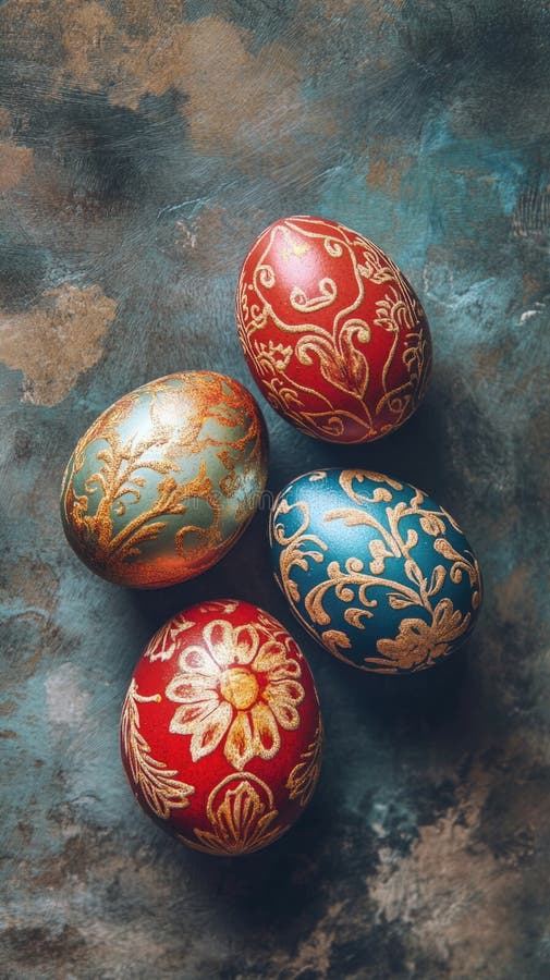 Decorative Easter Eggs with Intricate Patterns on Textured Background ...
