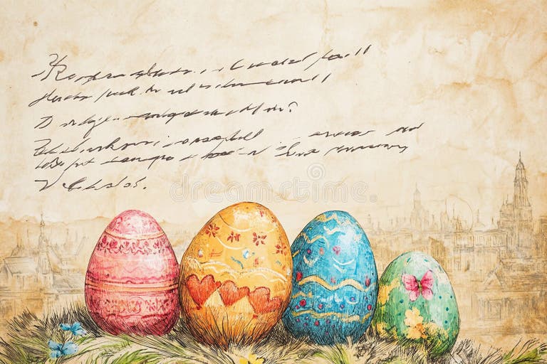 Decorative Easter Eggs in Various Colors and Designs Sit among Greenery ...