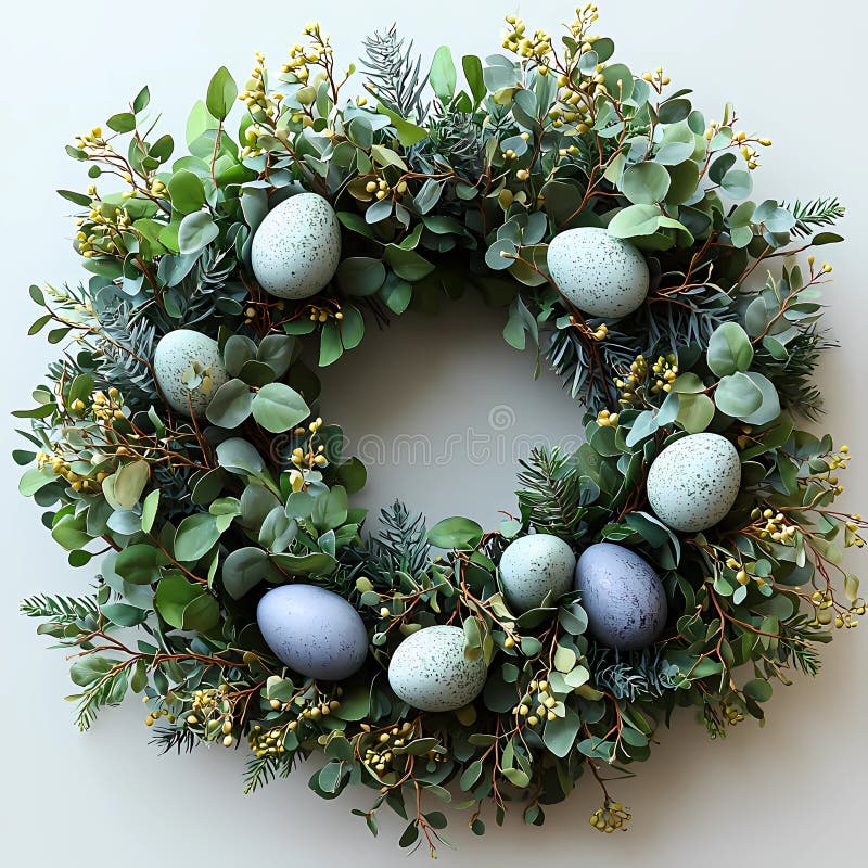 Minimalistic Modern Easter Wreath Featuring Greenery and Decorative ...