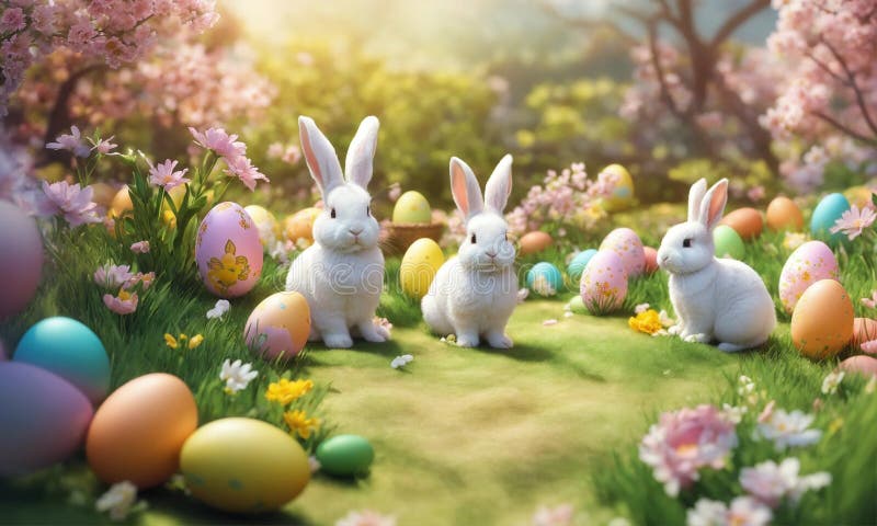 Decorative Eastern Background. Elegant Easter Bunny S with Colorful ...