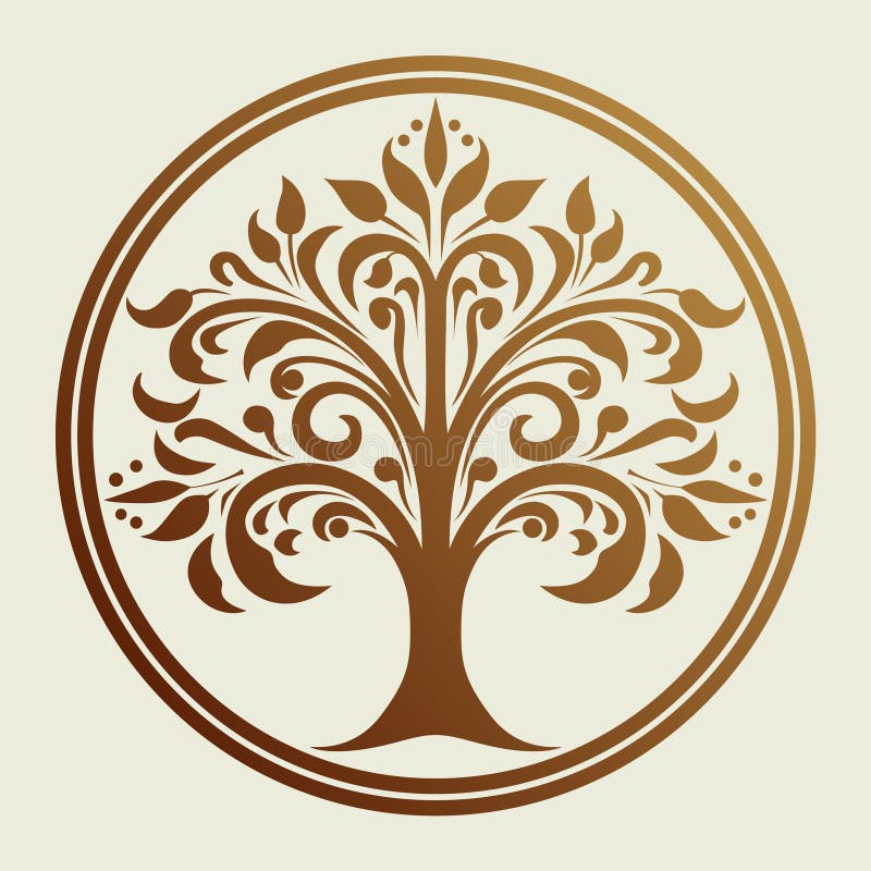 Decorative Elegant Ornamental Tree in Circle Stylized Sign Logo Stock ...