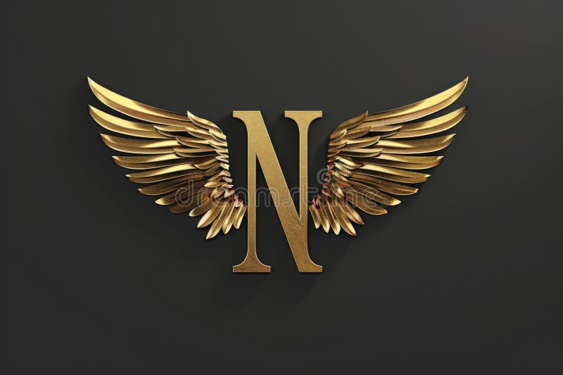 A Decorative Element Featuring a Golden Letter N with Wing-like ...