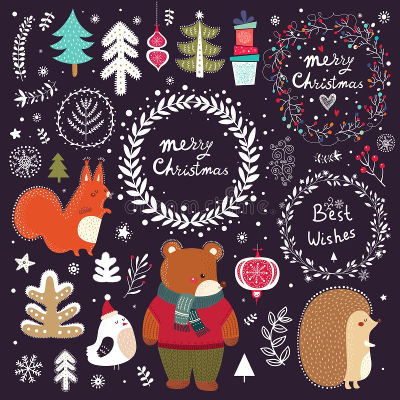 Decorative Elements and Cute Animals Stock Vector - Illustration of ...