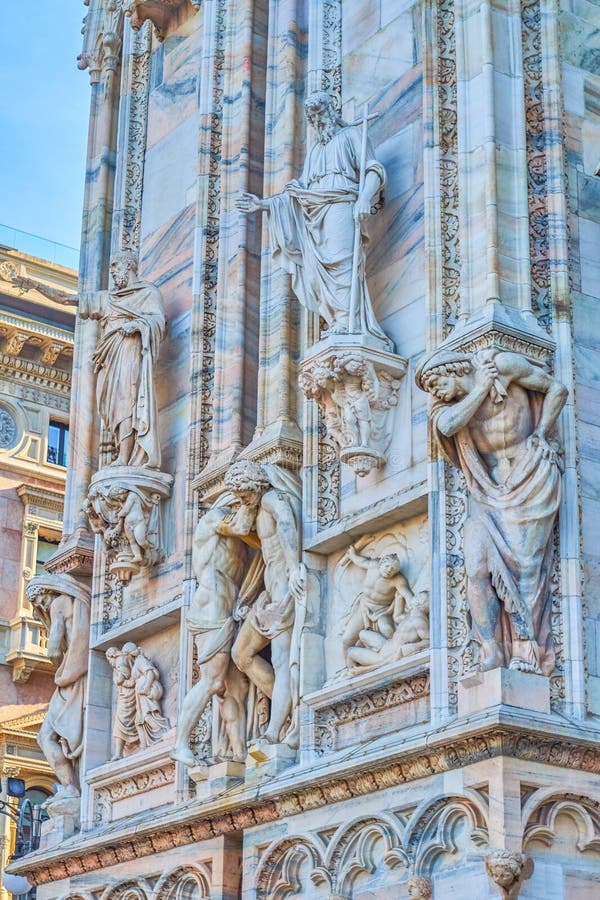 Decorative Elements on the Marble Facade of Milan Cathedral, Italy ...