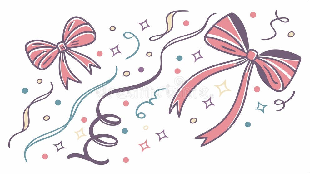 Decorative Elements: Ribbons and Bows with Swirling Lines Vector Design ...