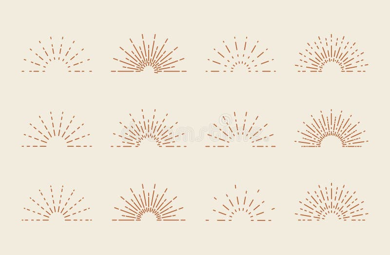 Decorative Elements Sun Rays, Line Art Vector Illustration Stock ...