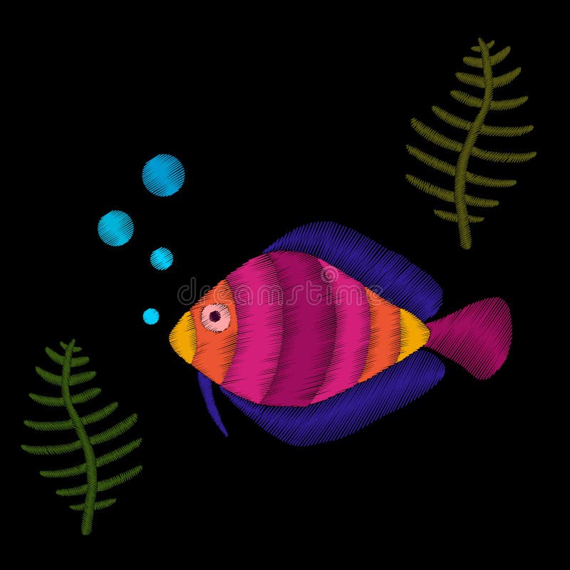 Decorative Embroidery Tropical Fish. Stock Vector - Illustration of ...