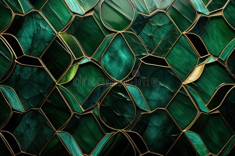 Decorative Emerald Stone Pattern Against Green Backdrop with Gold Lines ...