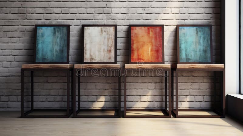 Decorative End Tables with Leaning Picture Frame Designs Stock ...