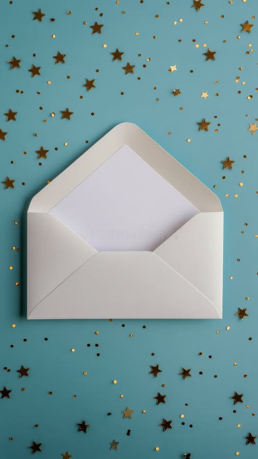 Decorative Envelope on Blue Background Surrounded by Golden Stars and ...
