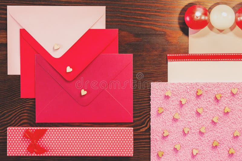 Decorative Envelopes with Hearts Stock Image - Image of ribbon, pink ...