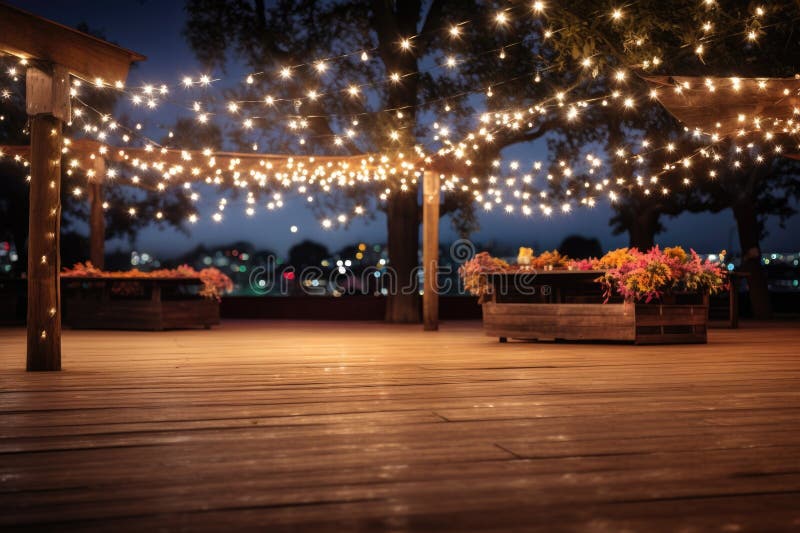 Decorative Fairy Lights Over an Open-air Dance Floor Stock Photo ...
